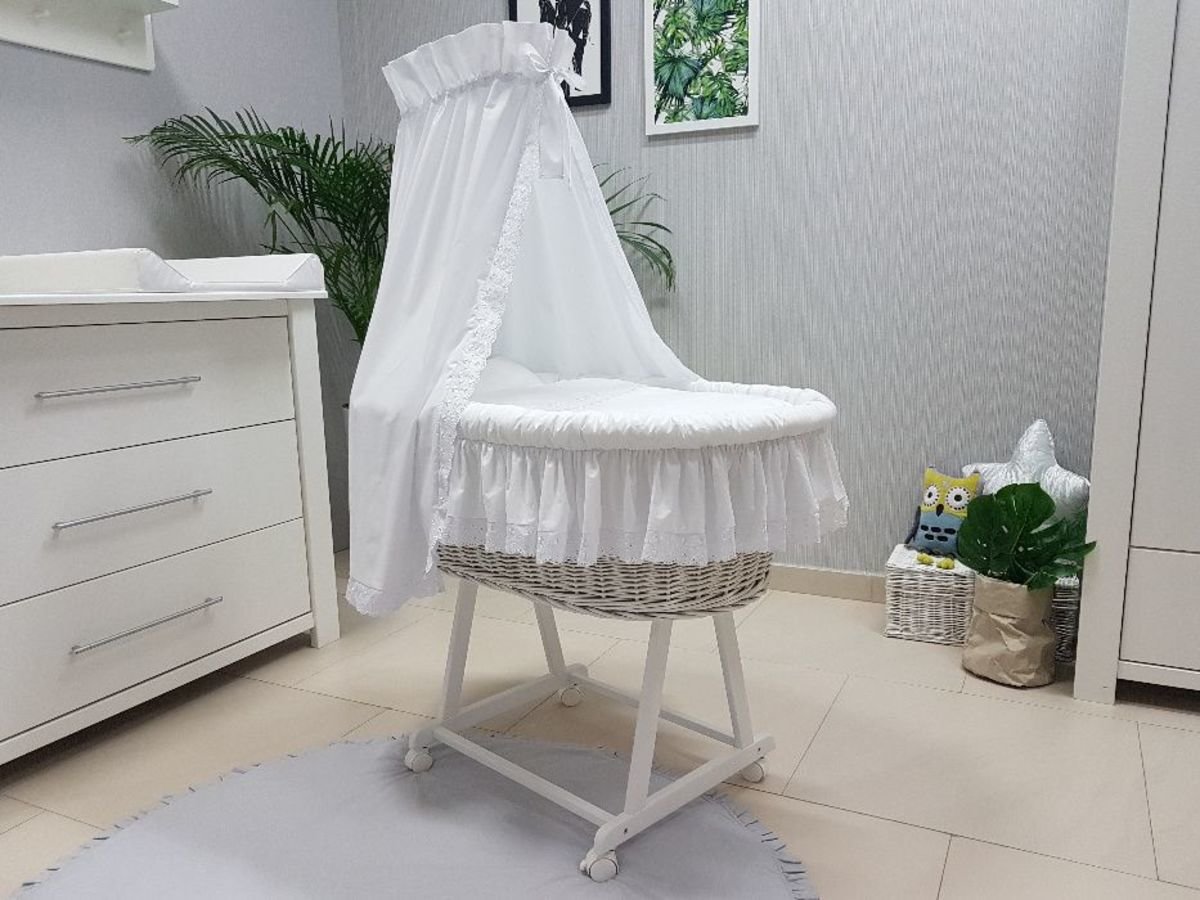 Wicker cot with equipment for baby - white - banaby.ie