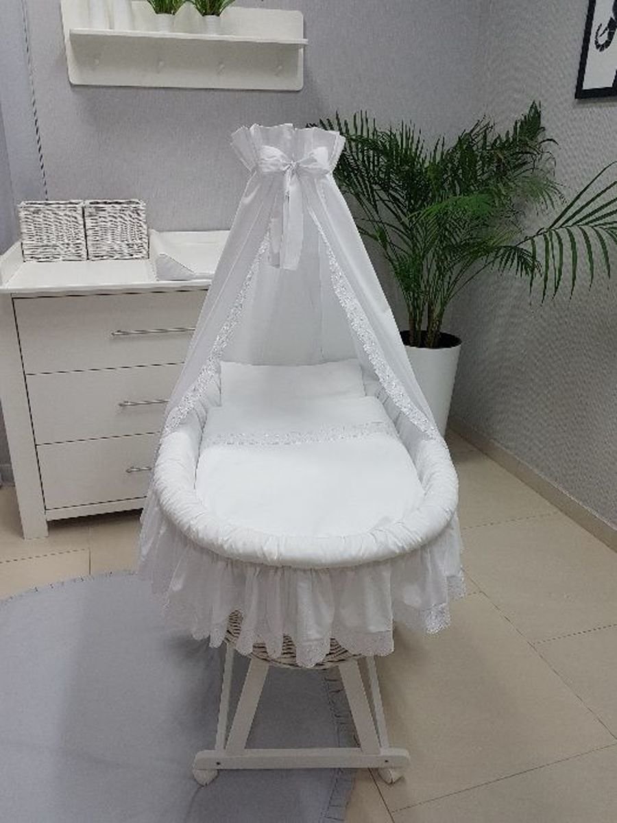 Wicker cot with equipment for baby - white - banaby.ie