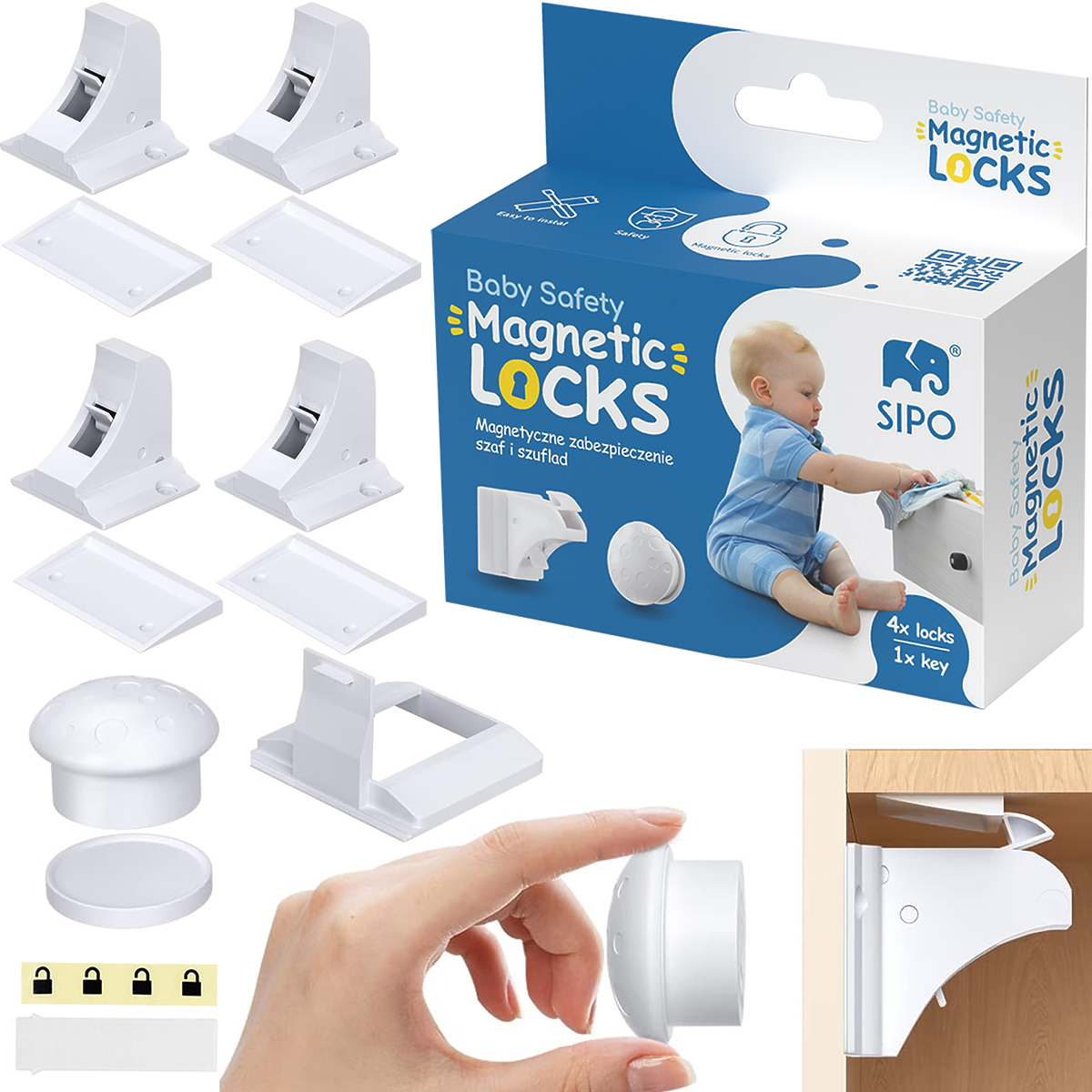 SIPO Magnetic locks for cabinets and drawers - 4 pcs - banaby.ie