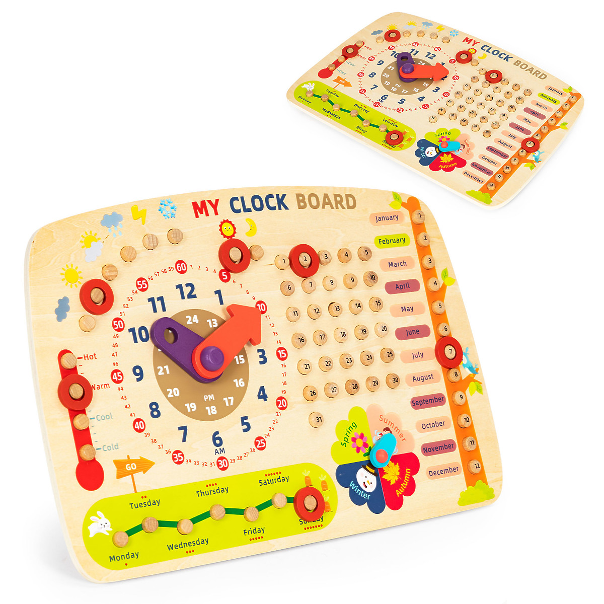 Wooden Manipulative Board for Children Calendar Clock ECOTOYS - banaby.ie